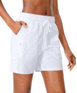 santiny women's cotton shorts 5'' lounge yoga shorts jersey sweat bermuda shorts for women walking athletic with pockets (white_xl)