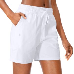 SANTINY Women's Cotton Shorts 5'' Lounge Yoga Shorts Jersey Sweat Bermuda Shorts for Women Walking Athletic with Pockets (White_XL)