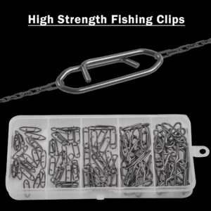 Power Clips High Strength Fishing Snaps Set, 100pcs Stainless Steel Connector Speed Clips for Quick and Easy Fishing Lure Attachement Saltwater