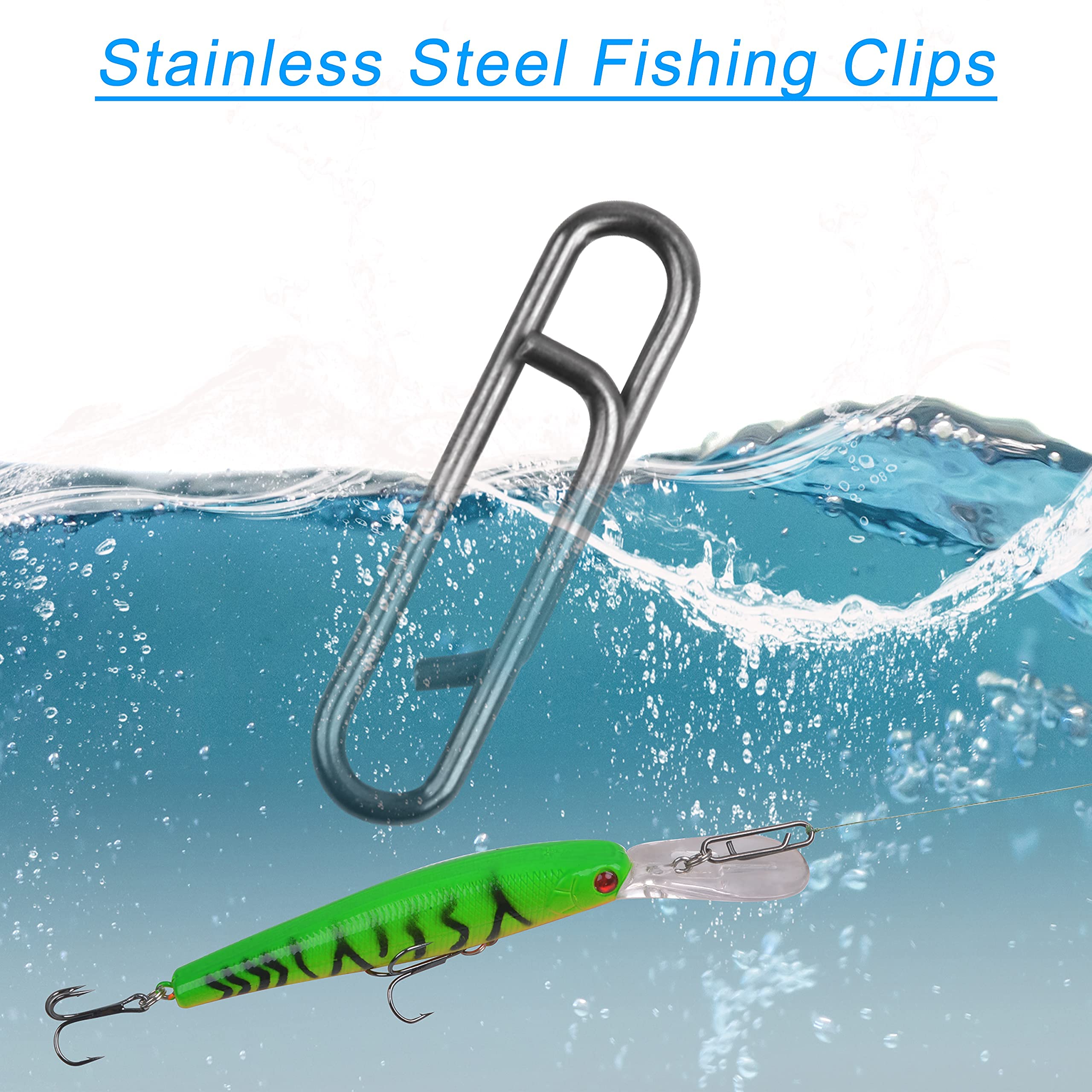 Power Clips High Strength Fishing Snaps Set, 100pcs Stainless Steel Connector Speed Clips for Quick and Easy Fishing Lure Attachement Saltwater