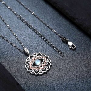 Lotus Eye Necklace for Women Moonstone Evil Eye Lotus Protection Pendant 925 Sterling Silver Lotus Necklace Lotus Flower Charm Jewelry for Birthday Halloween for Women Men Teen (Moonstone)