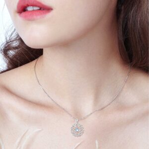 Lotus Eye Necklace for Women Moonstone Evil Eye Lotus Protection Pendant 925 Sterling Silver Lotus Necklace Lotus Flower Charm Jewelry for Birthday Halloween for Women Men Teen (Moonstone)