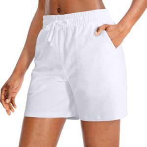 SANTINY Women's Cotton Shorts 5'' Lounge Yoga Shorts Jersey Sweat Bermuda Shorts for Women Walking Athletic with Pockets (White_XL)