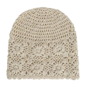 ZLYC Women Cotton Crochet Slouchy Beanie Hat Handmade Knit Cutout Summer Floral Skull Cap (Solid Beige)