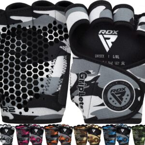 RDX Weight Lifting Gloves Grips, Gym Fitness Workout, Anti Slip Ventilated Open Back Gripper, Strength Training HIIT Exercise Deadlift, Men Women Cycling Rowing Climbing Hanging Pull Ups Gymnastics