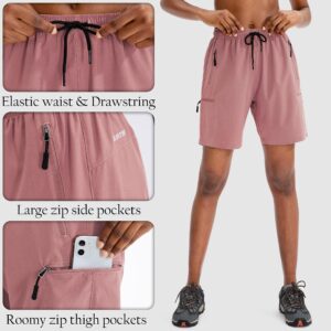 SANTINY Women's Hiking Cargo Shorts Quick Dry Lightweight Summer Shorts for Women Travel Athletic Golf with Zipper Pockets(Dusty Pink_M)