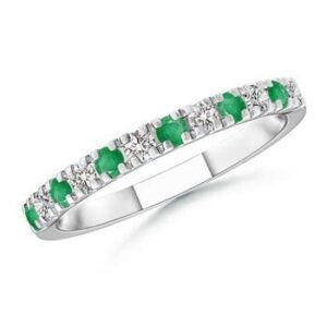 angara u prong emerald and diamond half eternity wedding band for women in 14k white gold (2mm emerald) - may birthstone