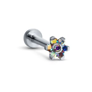 Titanium Labret Monroe Ear Cartilage Threadless Push Pin Nose Stud Aurora Flower 5/16" (8mm) Post 18G