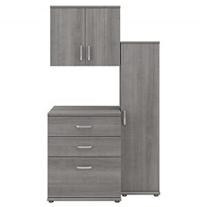 bush business furniture universal 3 piece modular storage set with floor and wall cabinets, platinum gray