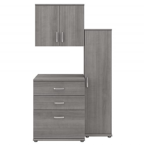 Bush Business Furniture Universal 3 Piece Modular Storage Set with Floor and Wall Cabinets, Platinum Gray