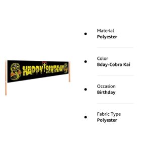 TUTA Large Cobra Kai Happy Birthday Banner | Cobra Kai Birthday Party Supplies Decorations | TV Show Cobra Kai Party Supplies - 9.8 x 1.6FT, Large (Pack of 1)