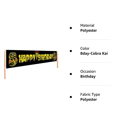 TUTA Large Cobra Kai Happy Birthday Banner | Cobra Kai Birthday Party Supplies Decorations | TV Show Cobra Kai Party Supplies - 9.8 x 1.6FT, Large (Pack of 1)