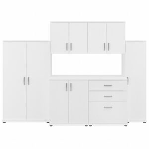 bush business furniture universal 6 piece modular storage set with floor and wall cabinets, white