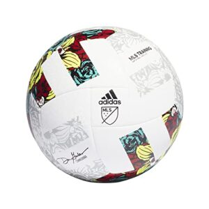 adidas mls training soccer ball, white/solar yellow/power blue, 5