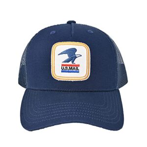 u.s. mail trucker hat, usps eagle embroidered logo adjustable adult snapback cap with curved brim, navy blue, one size