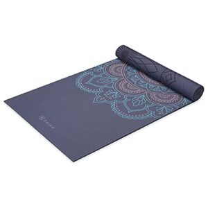 gaiam yoga mat premium print reversible extra thick non slip exercise & fitness mat for all types of yoga, pilates & floor workouts, purple illusion, 6mm