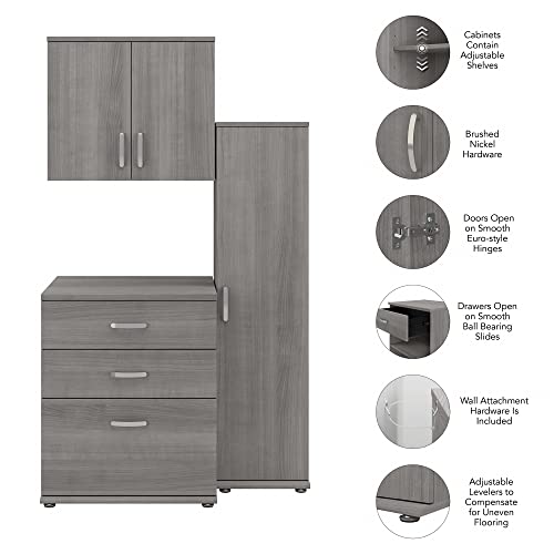 Bush Business Furniture Universal 3 Piece Modular Storage Set with Floor and Wall Cabinets, Platinum Gray