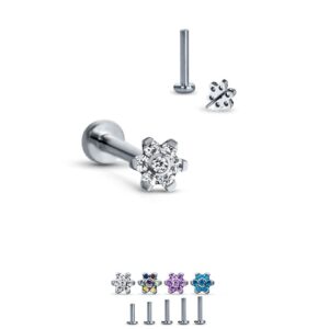 Titanium Labret Monroe Ear Cartilage Threadless Push Pin Nose Stud Aurora Flower 5/16" (8mm) Post 18G