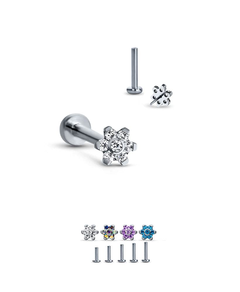 Titanium Labret Monroe Ear Cartilage Threadless Push Pin Nose Stud Aurora Flower 5/16" (8mm) Post 18G