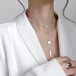 DAOCHONG S925 Sterling Silver Multilayer Layered Triple Long Chain Pendant Necklace for Women Jewelry Y-Necklace