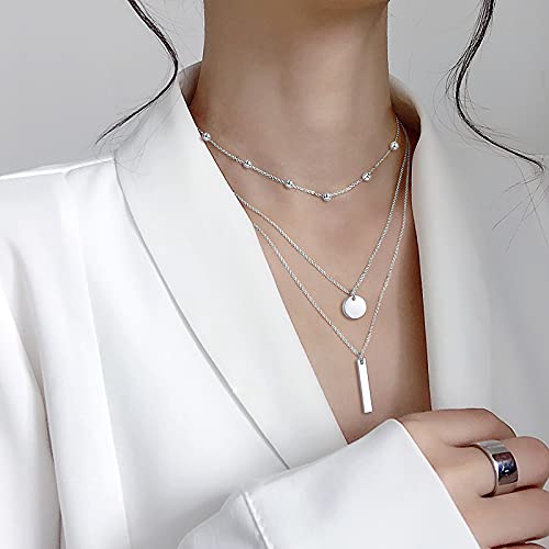 DAOCHONG S925 Sterling Silver Multilayer Layered Triple Long Chain Pendant Necklace for Women Jewelry Y-Necklace