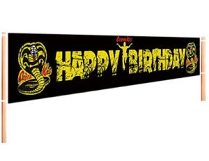 tuta large cobra kai happy birthday banner | cobra kai birthday party supplies decorations | tv show cobra kai party supplies - 9.8 x 1.6ft, large (pack of 1)