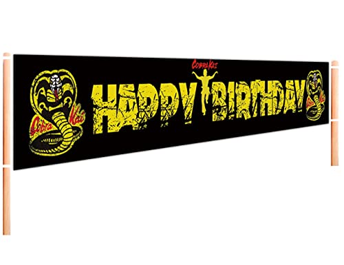 TUTA Large Cobra Kai Happy Birthday Banner | Cobra Kai Birthday Party Supplies Decorations | TV Show Cobra Kai Party Supplies - 9.8 x 1.6FT, Large (Pack of 1)