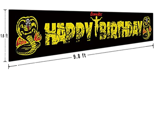 TUTA Large Cobra Kai Happy Birthday Banner | Cobra Kai Birthday Party Supplies Decorations | TV Show Cobra Kai Party Supplies - 9.8 x 1.6FT, Large (Pack of 1)