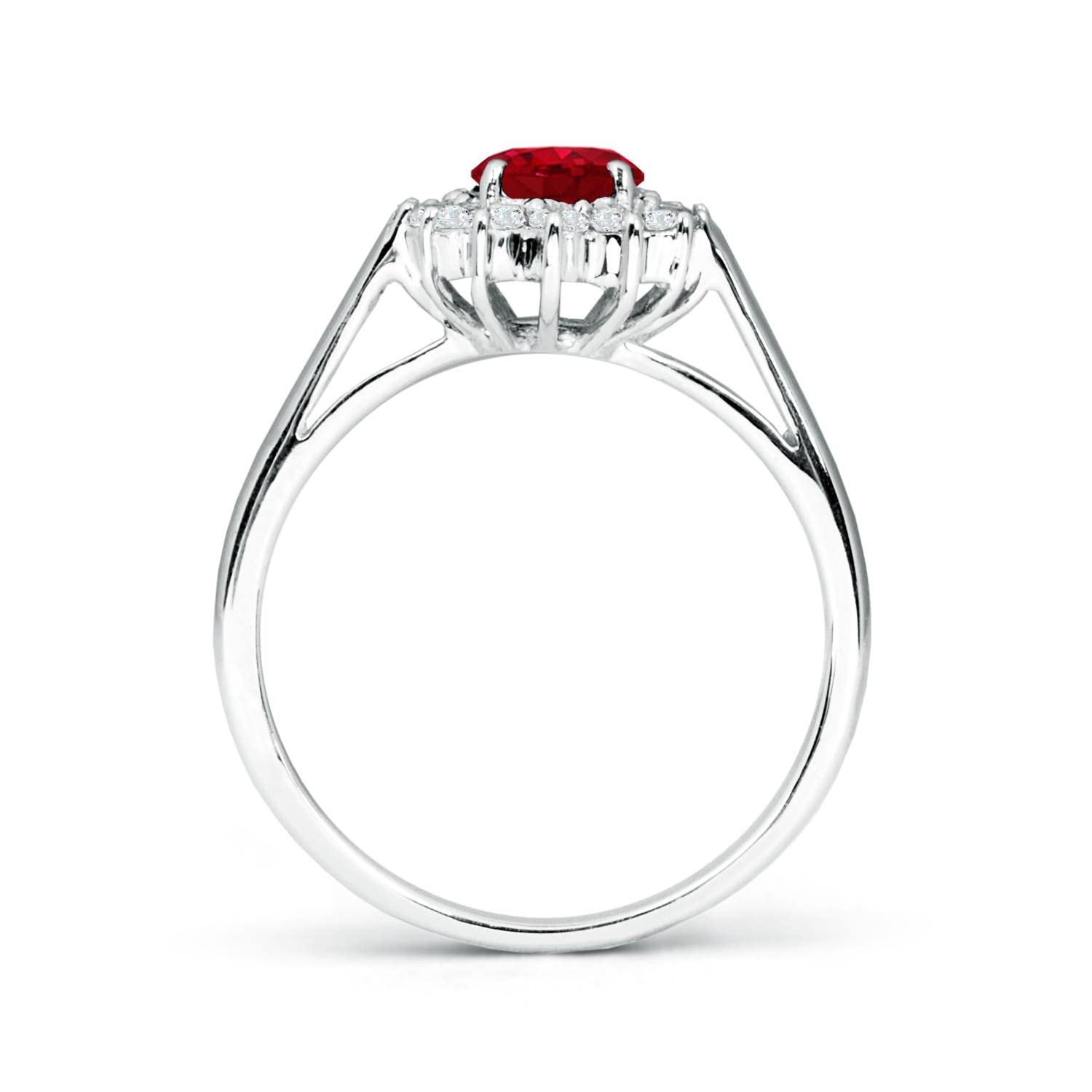 Angara Princess Diana Inspired Natural Ruby Ring for Women with Diamond Halo in 14K White Gold for Wedding, Anniversary, Engagement (Stone Size-5x3mm, Stone wt-0.25, Ring Size-6.5) - July Birthstone