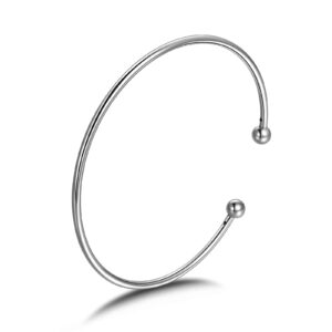 exranqo 925 sterling silver open bangle bracelet two bead cuff bangle for women jewelry presents