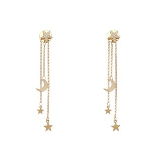 asymmetrical star moon tassel drop dangle earrings for women dainty long lucky star crescent planet chain tassel earrings (gold:a)