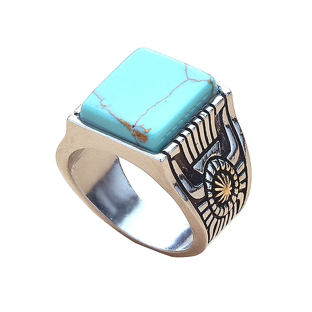 Retro Simulated Turquoise Statement Ring Uniquely Stylish Gothic Hip Hop Punk Promise Gemstone Cocktail Ring Party Jewelry Gifts for Men Women (9)