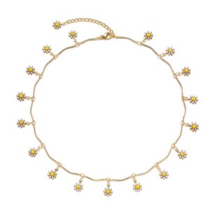 valloey rover daisy white choker necklace for women gold tiny flower charms choker plated 14k gold dainty boho choker necklace