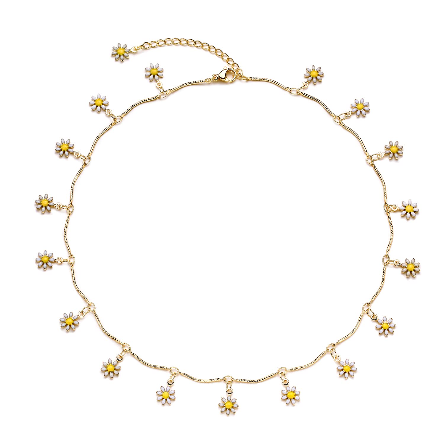 Valloey Rover Daisy White Choker Necklace for Women Gold Tiny Flower Charms Choker Plated 14k Gold Dainty Boho Choker Necklace