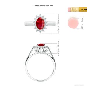 Angara Princess Diana Inspired Natural Ruby Ring for Women with Diamond Halo in 14K White Gold for Wedding, Anniversary, Engagement (Stone Size-5x3mm, Stone wt-0.25, Ring Size-6.5) - July Birthstone