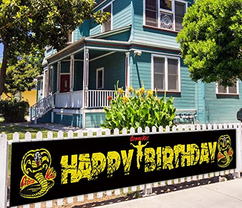 TUTA Large Cobra Kai Happy Birthday Banner | Cobra Kai Birthday Party Supplies Decorations | TV Show Cobra Kai Party Supplies - 9.8 x 1.6FT, Large (Pack of 1)