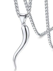 faithheart italian horn pendant necklace for women men sturdy stainless steel cornicello necklace protection necklace chains with pendant italian charm talisman with gift box