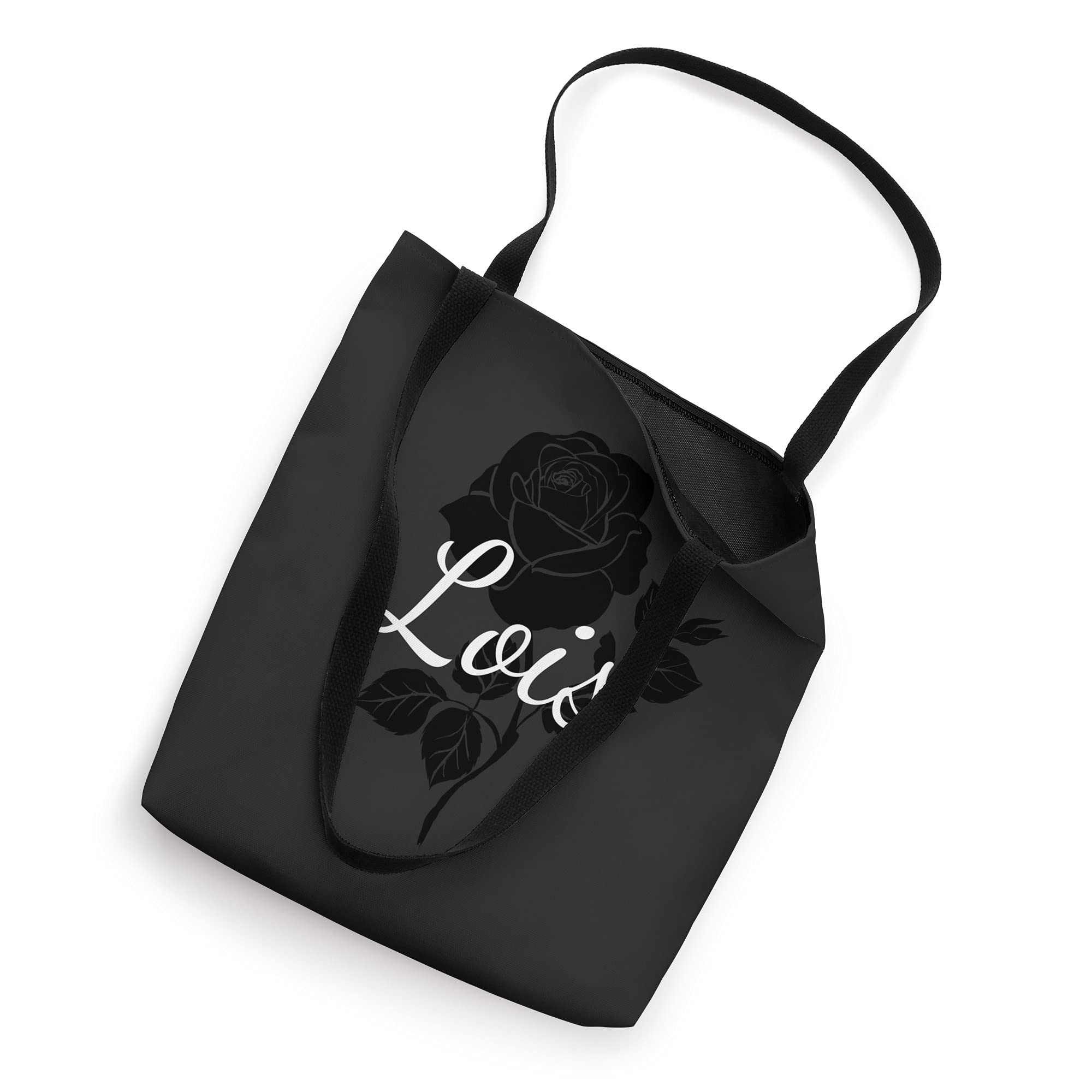 Lois - Custom Black Rose Gray Floral Personalized Tote Bag