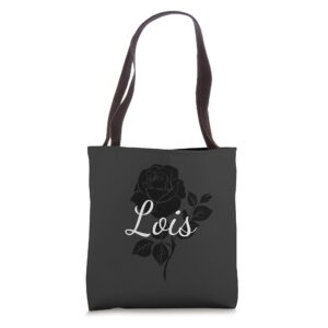 lois - custom black rose gray floral personalized tote bag