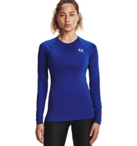 under armour women's heatgear compression long-sleeve t-shirt, royal (400)/white, medium