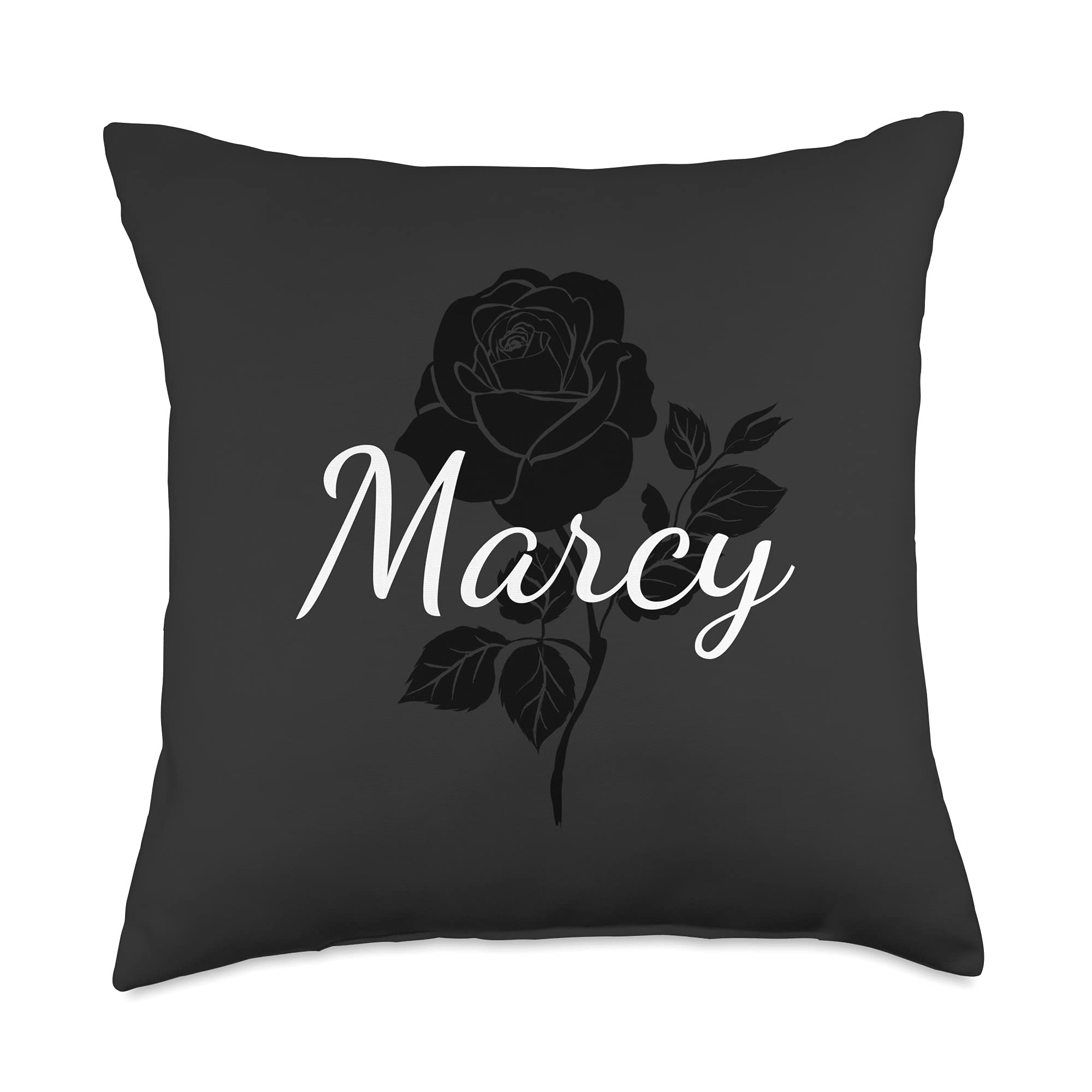 Custom Marcy Gifts & Designs for Girls Marcy-Custom Black Rose Gray Floral Personalized Throw Pillow, 18x18, Multicolor