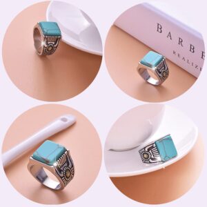 Retro Simulated Turquoise Statement Ring Uniquely Stylish Gothic Hip Hop Punk Promise Gemstone Cocktail Ring Party Jewelry Gifts for Men Women (9)