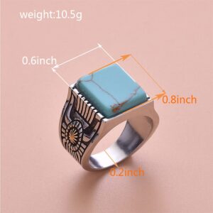 Retro Simulated Turquoise Statement Ring Uniquely Stylish Gothic Hip Hop Punk Promise Gemstone Cocktail Ring Party Jewelry Gifts for Men Women (9)