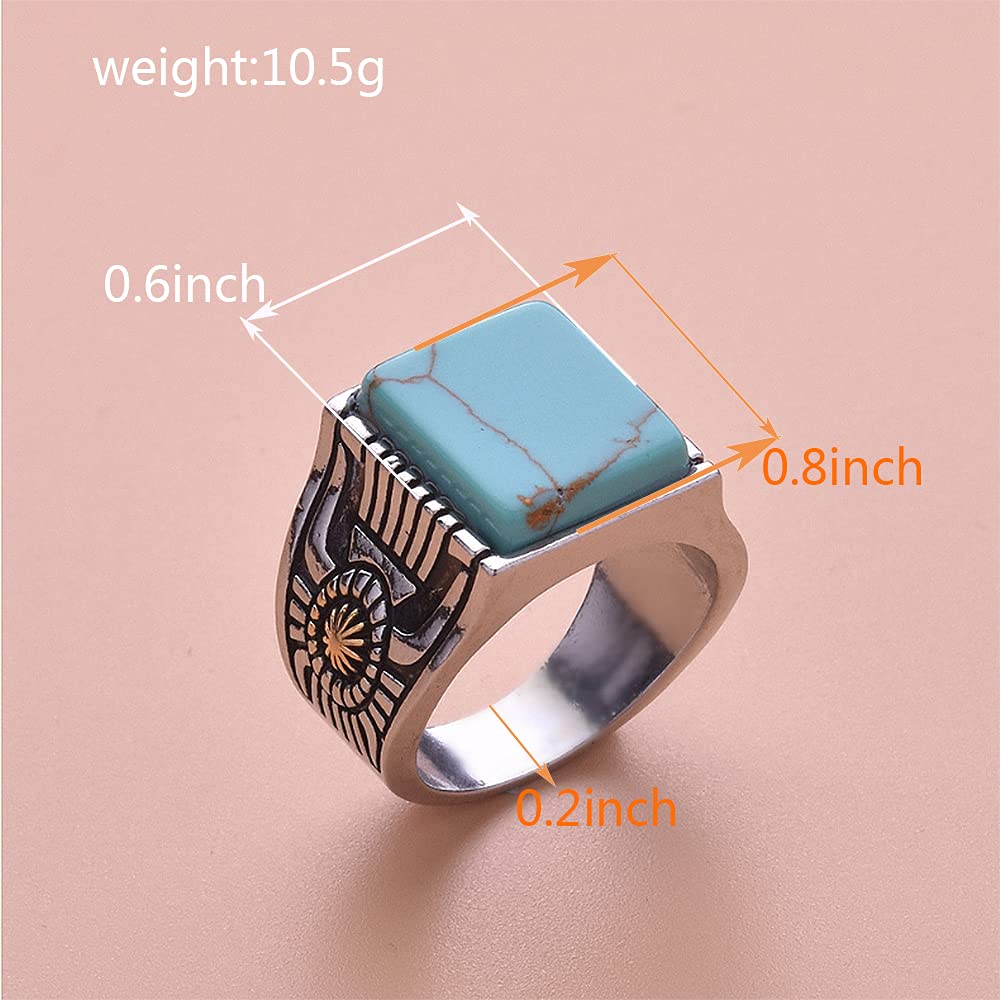 Retro Simulated Turquoise Statement Ring Uniquely Stylish Gothic Hip Hop Punk Promise Gemstone Cocktail Ring Party Jewelry Gifts for Men Women (9)