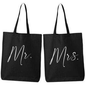 tees & tails mr. and mrs. matching bridal wedding gift tote bag (sold together or seperate) (mr. & mrs.)