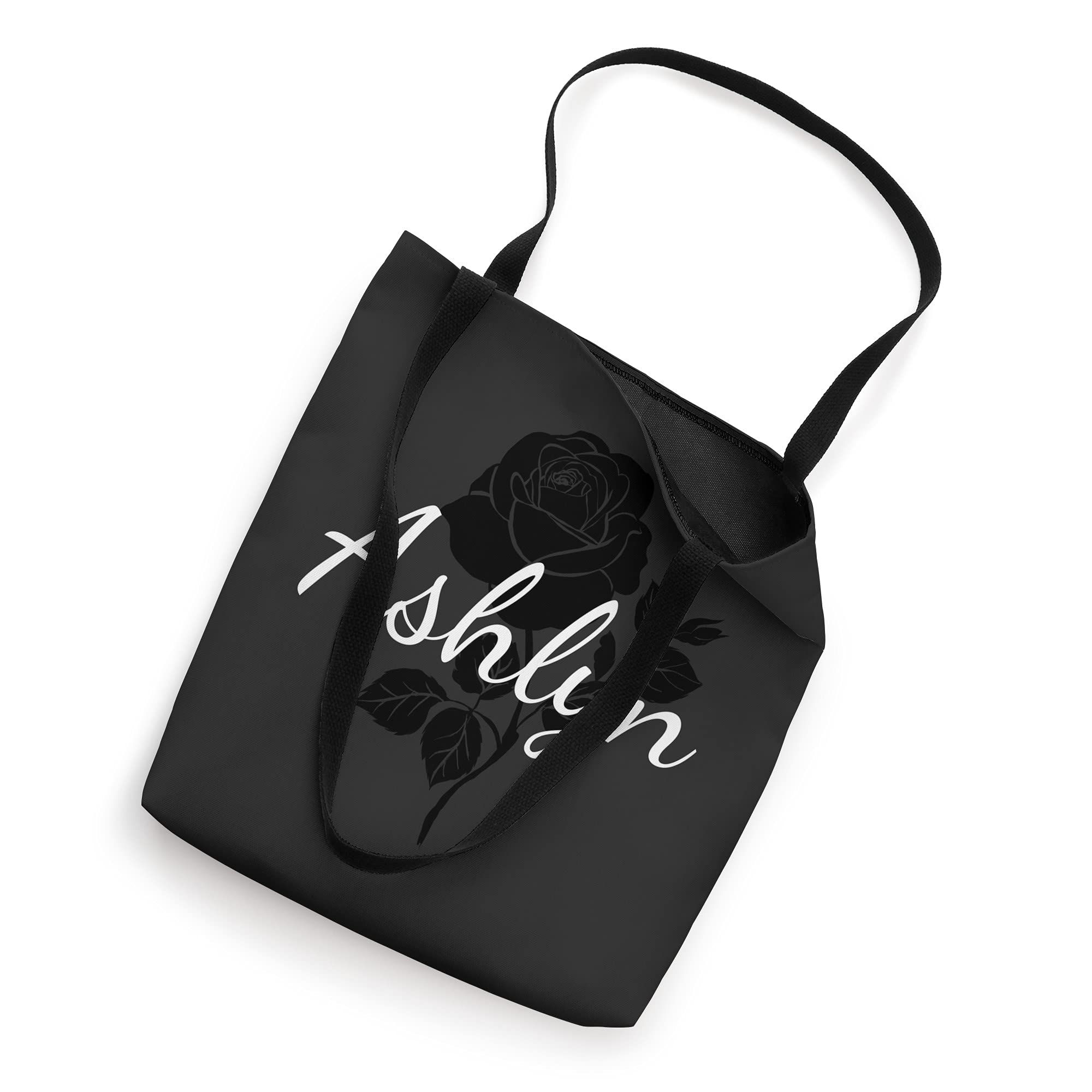 Ashlyn - Custom Black Rose Gray Floral Personalized Tote Bag