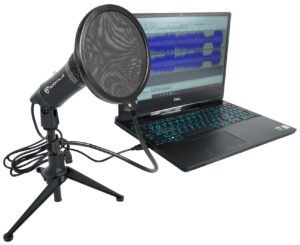 rockville z-stream usb condenser computer microphone youtube zoom podcasting mic bundle rockpop double screen recording mic pop filter w/metal gooseneck clamp