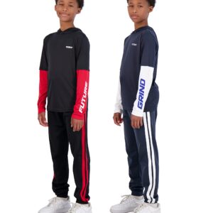 Hind Boys 4-Piece Active Long Sleeve Quick Dry T-Shirt and Athletic Jogger Sweatpant Set Kids Clothes for Sports and Running (Black-Blue, numeric_8)