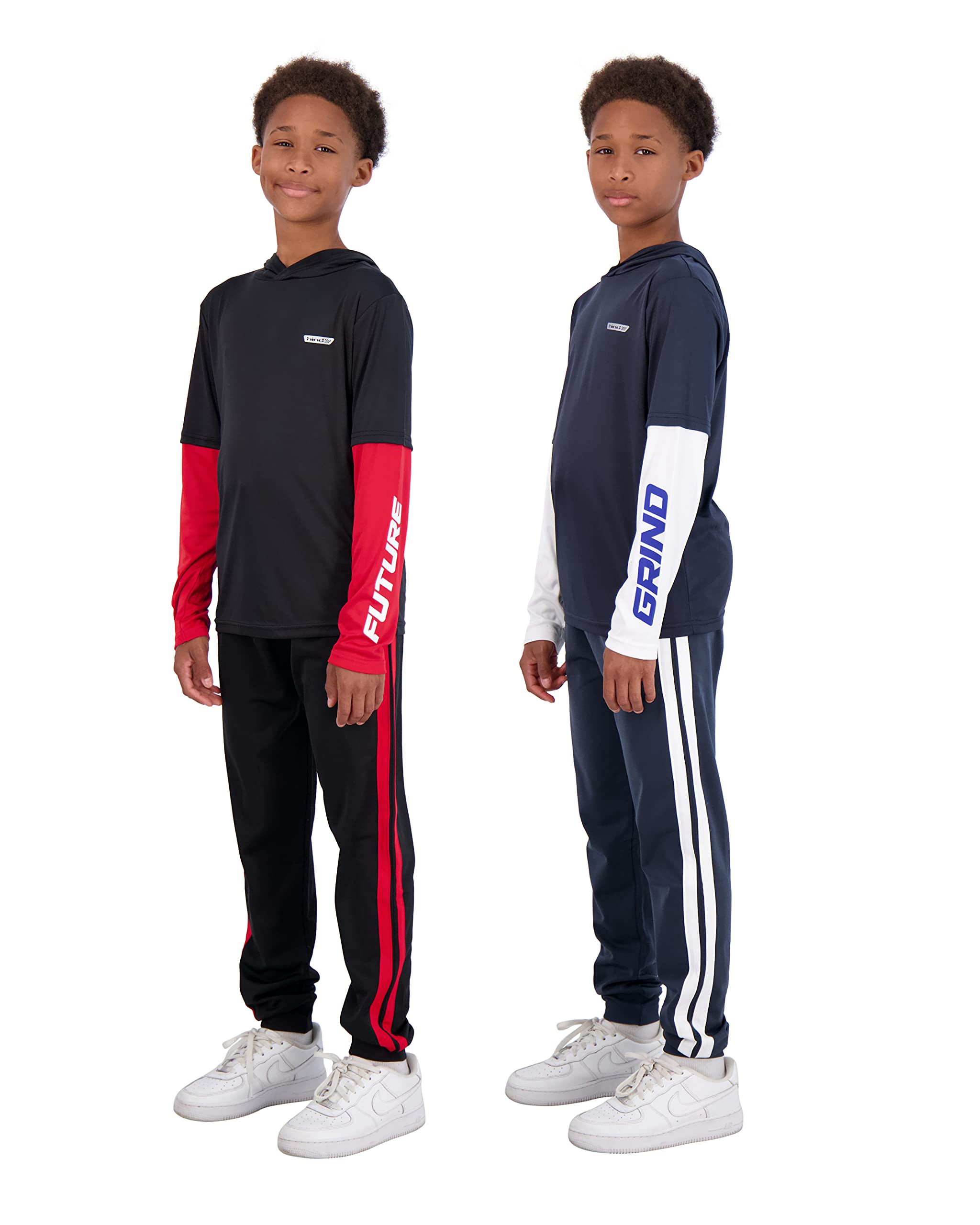 Hind Boys 4-Piece Active Long Sleeve Quick Dry T-Shirt and Athletic Jogger Sweatpant Set Kids Clothes for Sports and Running (Black-Blue, numeric_8)