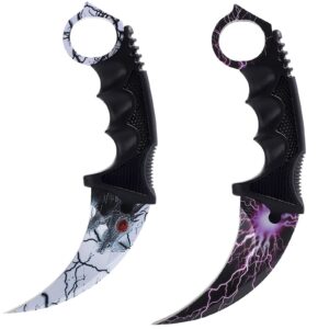 topoint 2 packs land karambit knife cs game knife, fixed blade knife with sheath and cord kz03-11